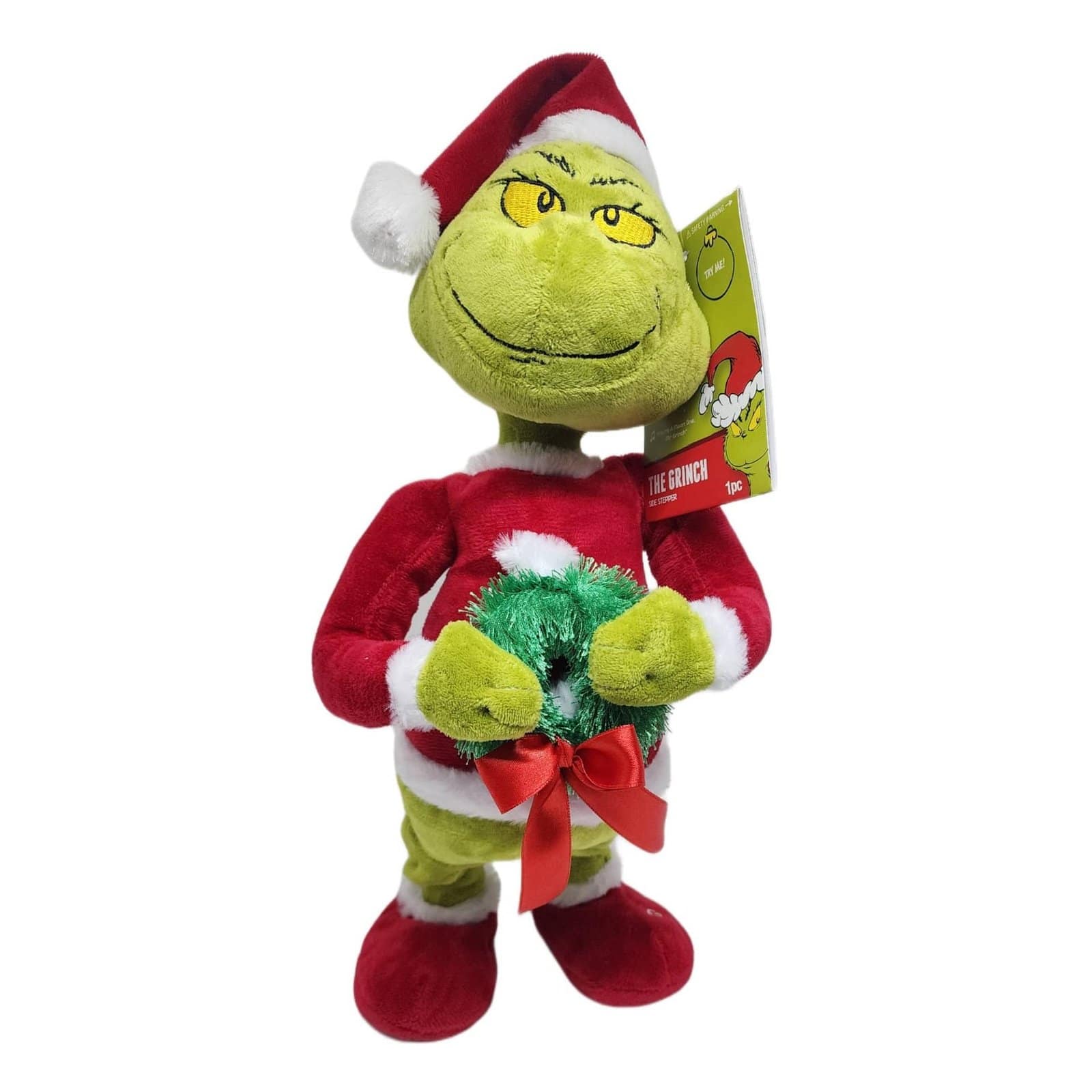 Cotton Candy – Xmas Animated Grinch In Santa Suit With Wreath 35cm – Dr ...