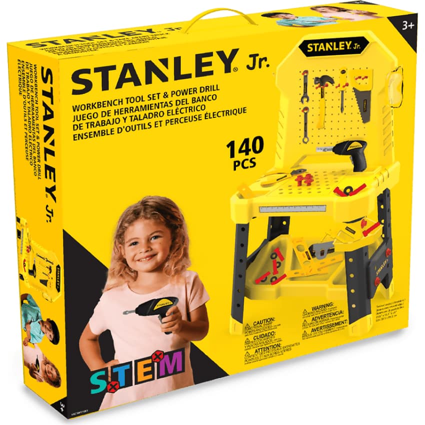 Stanley Jr. – 140 Piece Pretend Play Workbench Tool Set & Power Drill ...